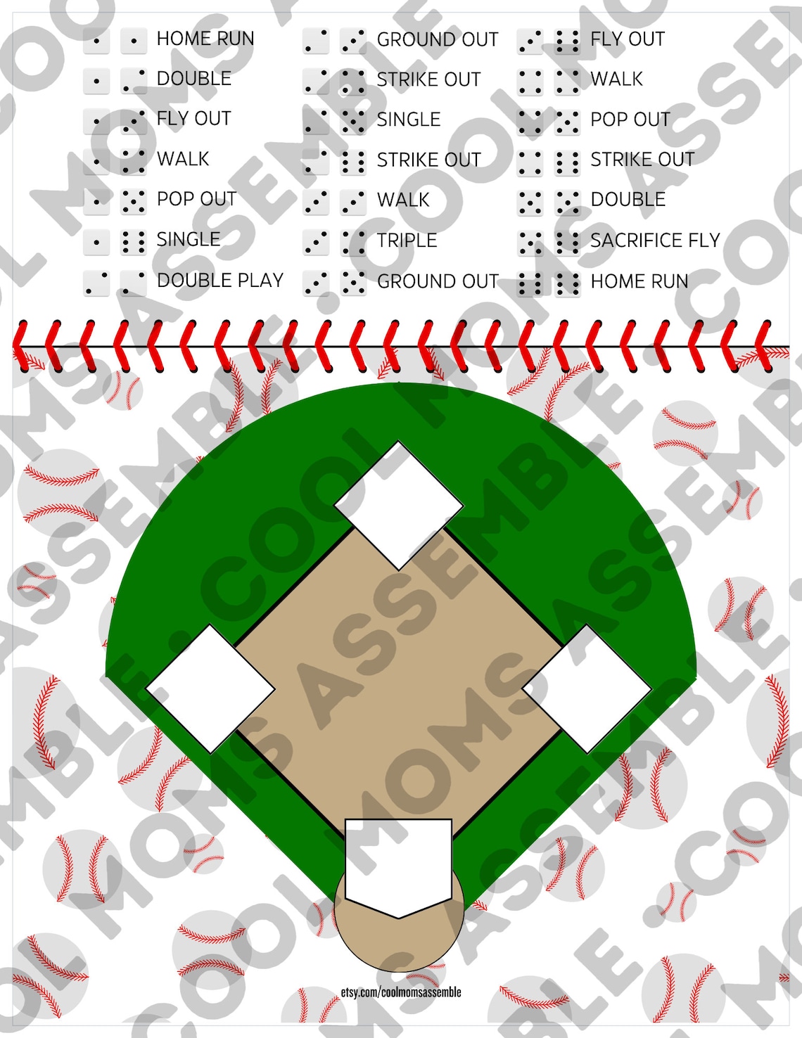 Baseball Dice Game- Printable Baseball Game- Baseball Party Game- Printable Party Game- Baseball ...