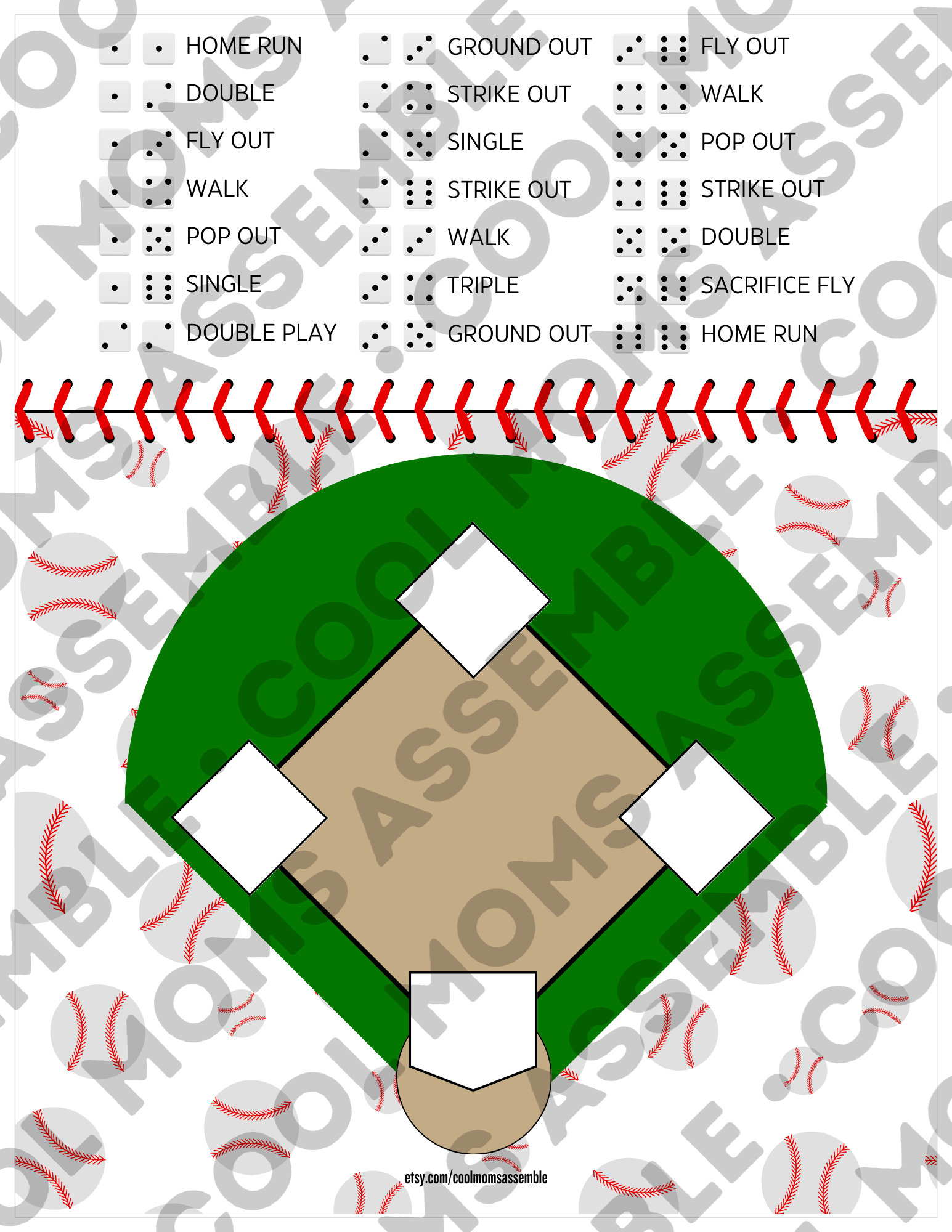 Baseball Dice Game- Printable Baseball Game- Baseball Party Game ...