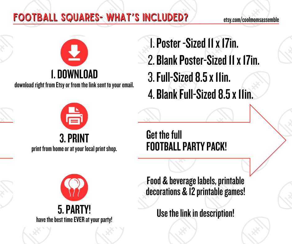 The Big Game Football Pool Football Pool Football Squares PDF 11x17 & 8 ...
