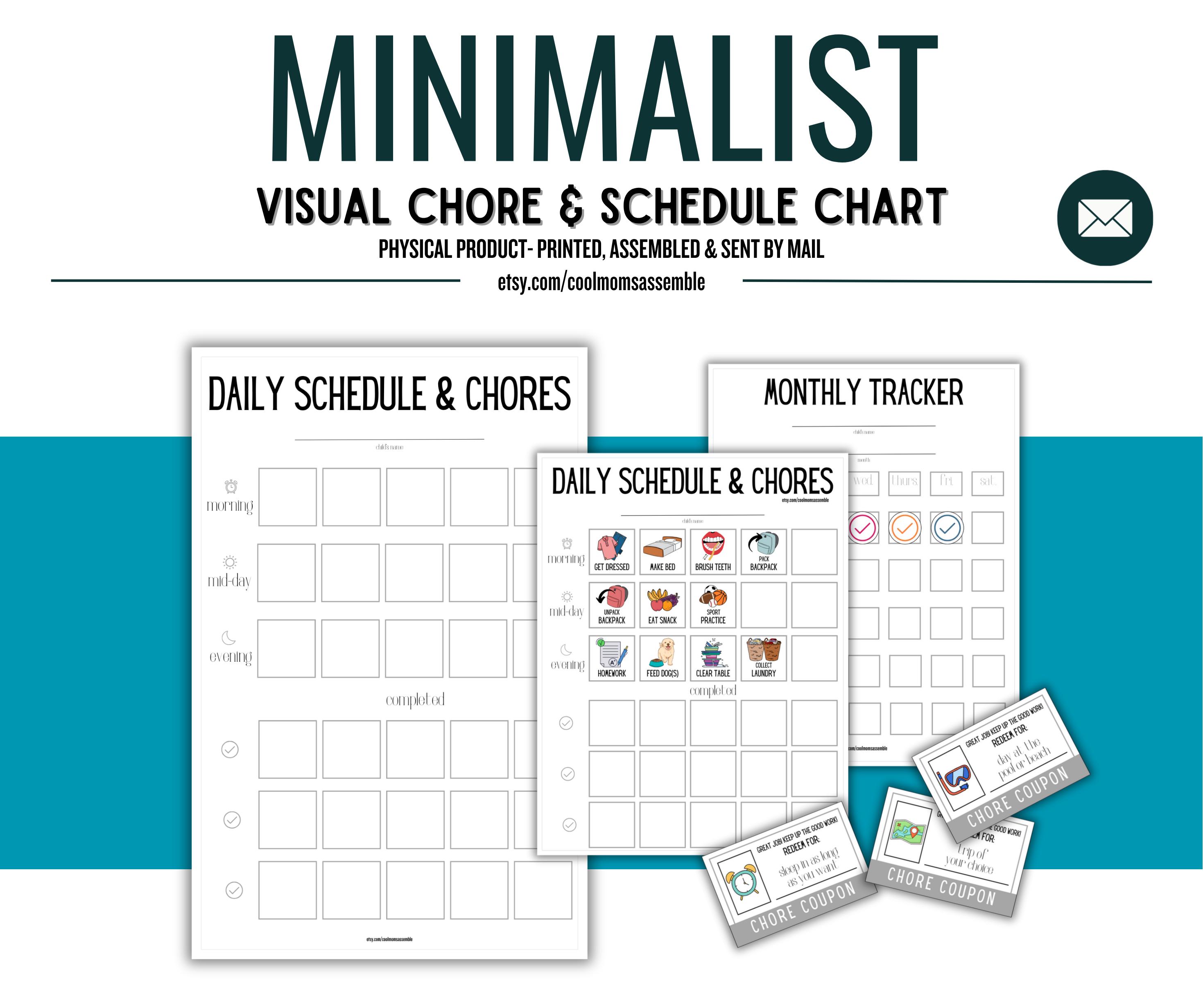 Minimalist Visual Chore & Schedule Chart- Daily Responsibilities for ...