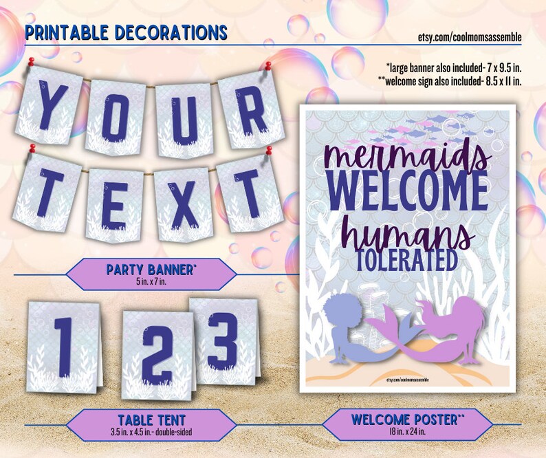 Mermaid Birthday Bundle Digital Download Birthday Templates Printabel ...