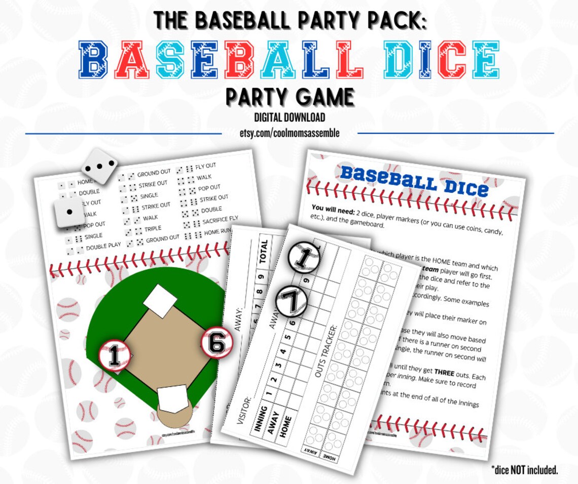Baseball Dice Game- Printable Baseball Game- Baseball Party Game ...