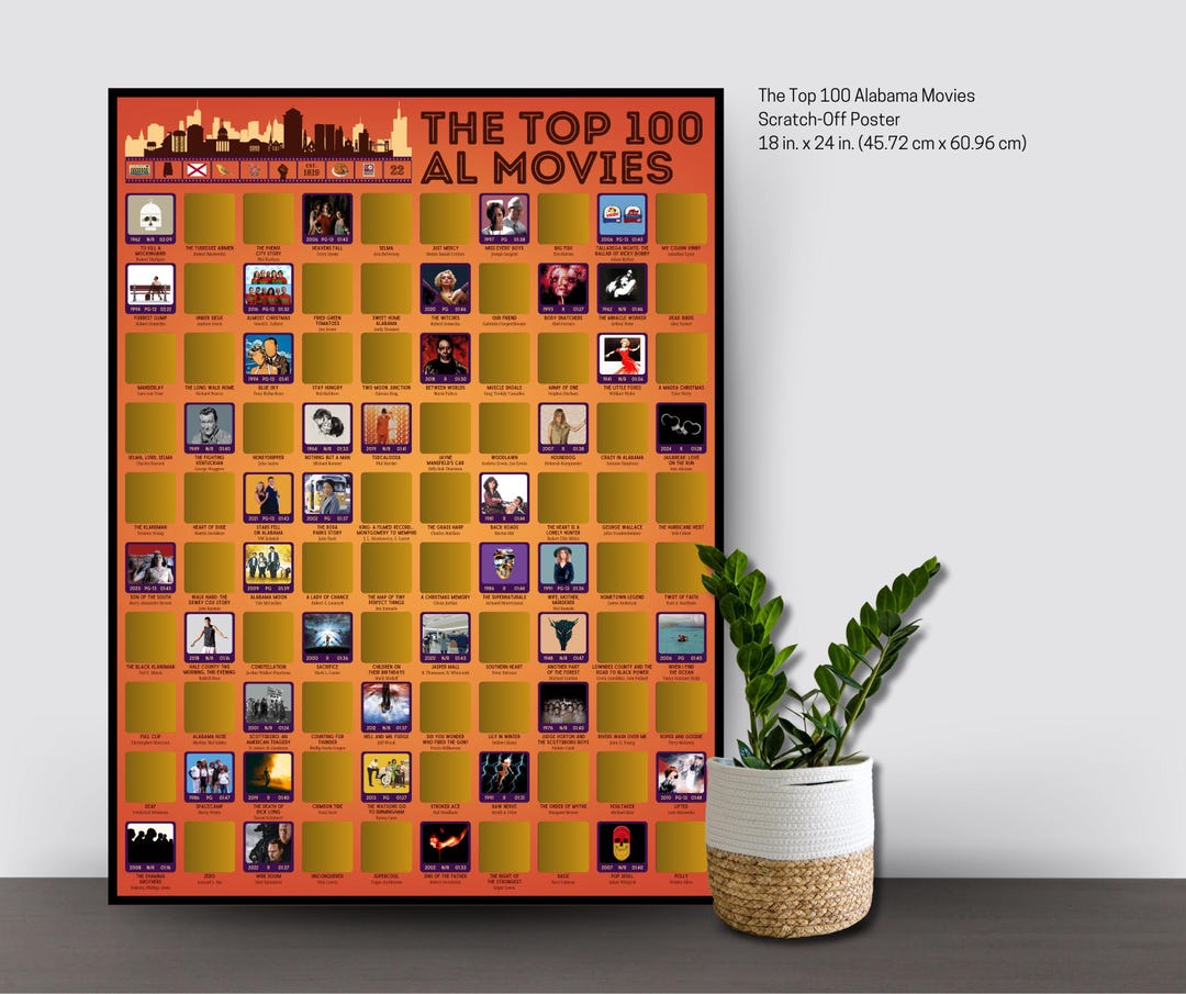 The Top 100 Alabama Movies Scratch-off Poster- Movie Poster- Movie ...