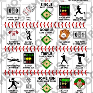 Baseball Drink Up!- Party Drinking Game- PDF 11x17, 8.5x11 & 5.4x8.2 ...