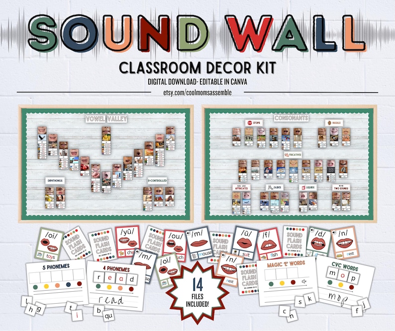 Sound Wall Classroom Decor Kit- Early Elementary- Sound Flash Cards ...