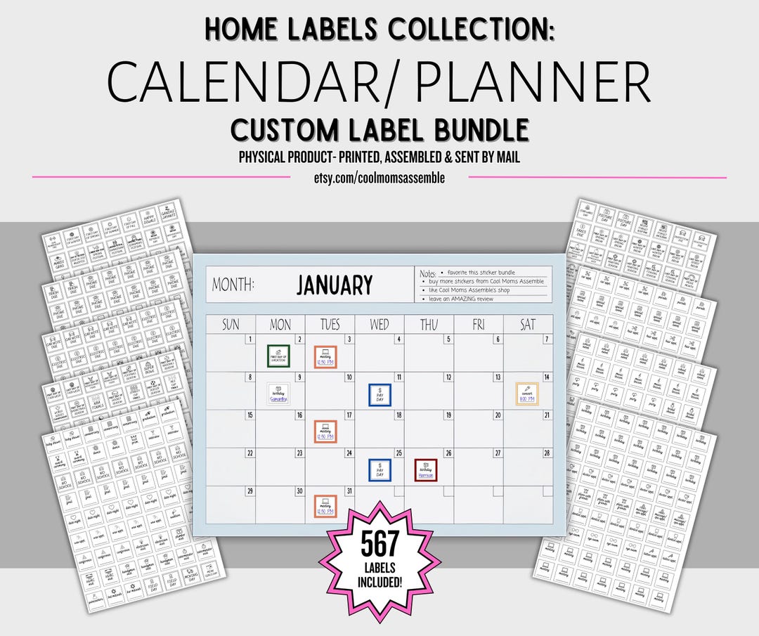 Calendar Label Bundle- Planner Label Bundle- White Labels- Black Labels ...