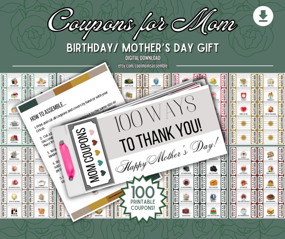 Coupons for Mom- Digital Download- Mother's Day Gift- Homemade Mother's ...