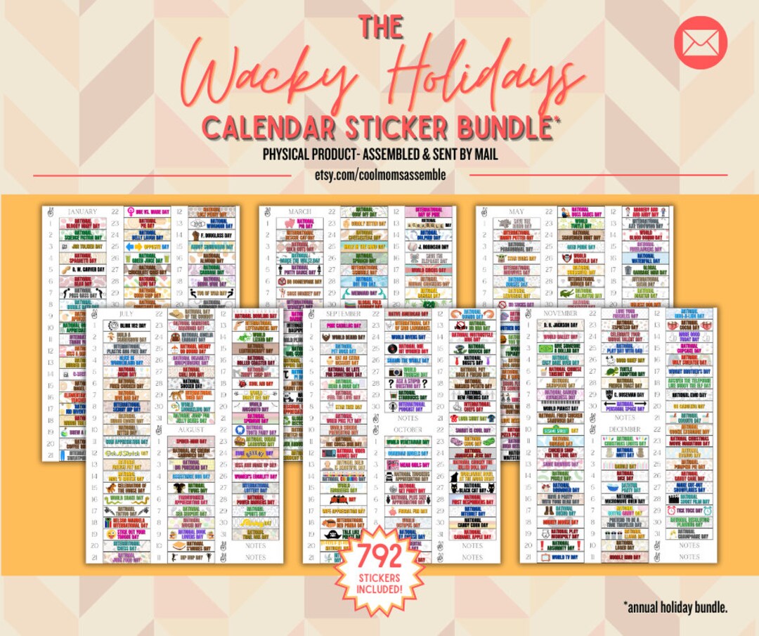 Wacky Holidays Sticker Bundle- Planner Sticker Bundle- Annual Holidays ...