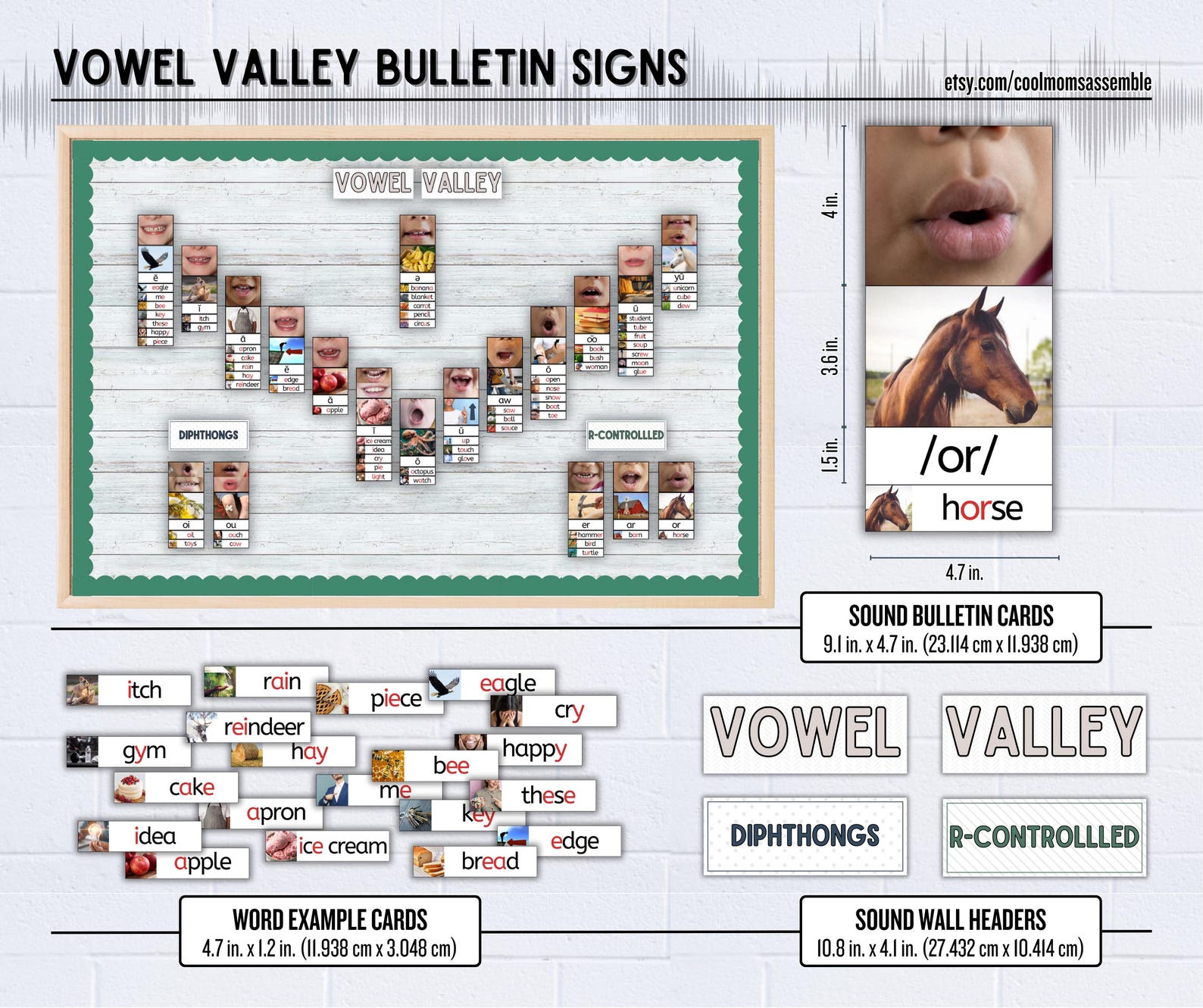 Sound Wall Classroom Decor Kit- Early Elementary- Sound Flash Cards ...