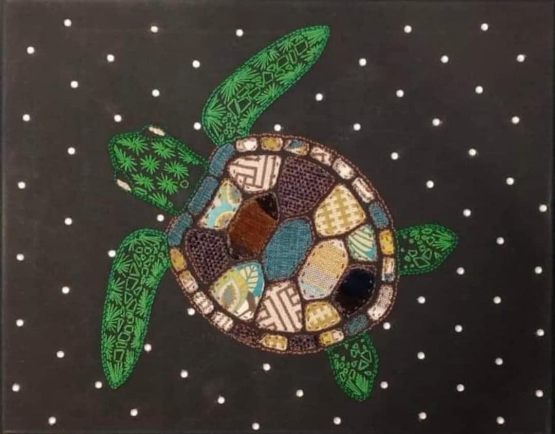 Patchwork Bling Hand-sewn Canvas 15in. X 20in.- Sea Turtle Art- Home ...