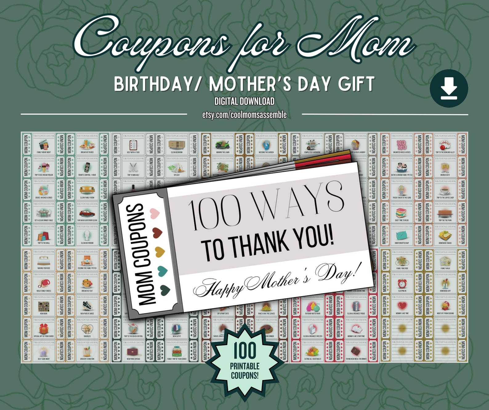 Coupons for Mom- Digital Download- Mother's Day Gift- Homemade Mother's ...