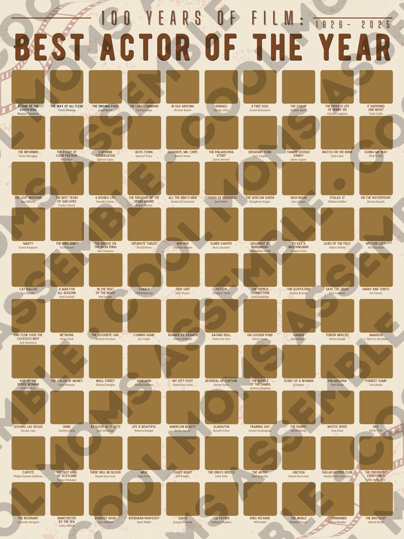 100 Years of Film: Best Actor of the Year (1926-2025)- Scratch-off ...