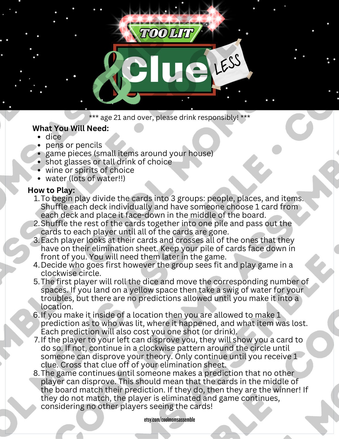 Too Lit & Clueless Drinking Game Digital Download Bachelorette Party ...