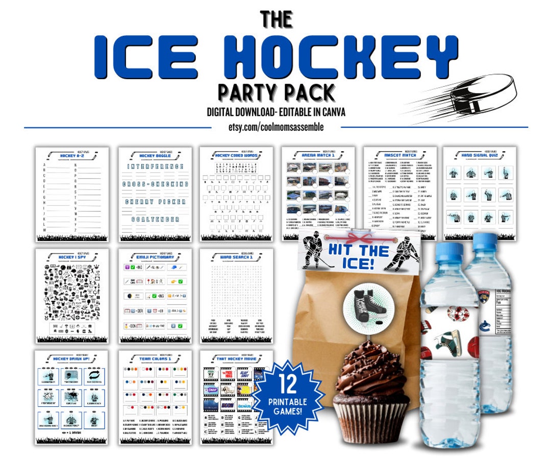 Ice Hockey Party Pack- Hockey Games- Hockey Drinking Game- Kid's Hockey ...