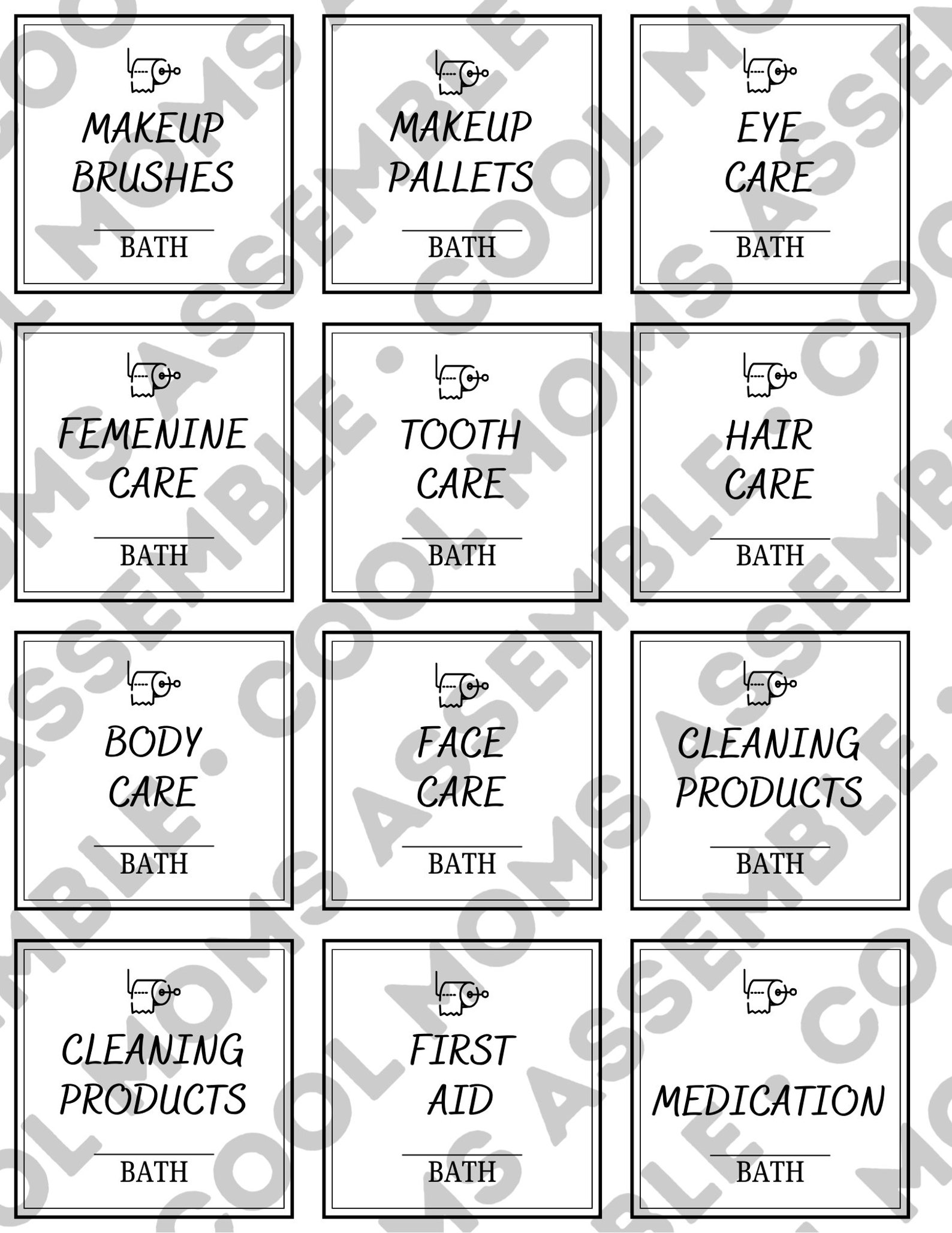 Bathroom Label Bundle- 48 Label Bundle- White Labels- Black Labels ...