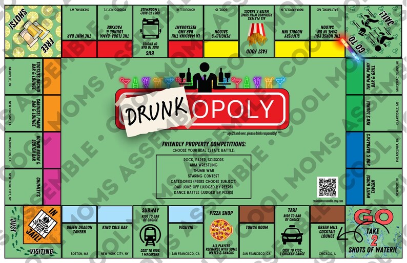 Drunk-opoly Nostalgic Drinking Board Game- Bachelorette Party- Bachelor ...
