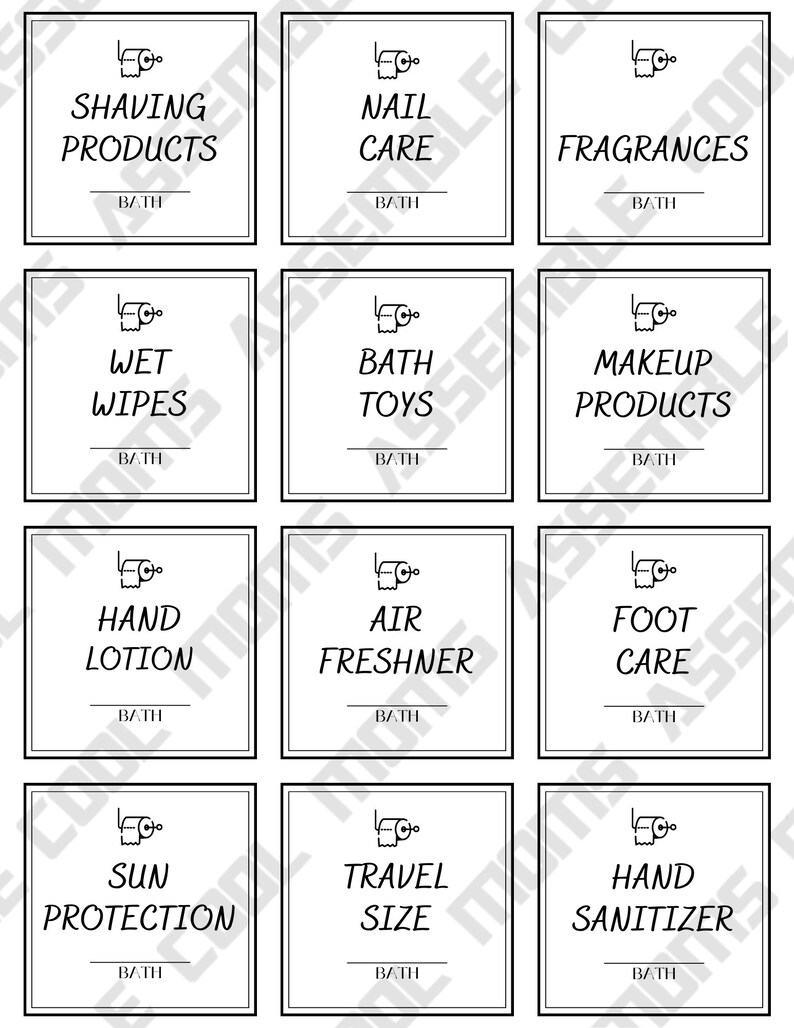 Bathroom Label Bundle 48 Label Bundle White Labels Black Labels ...
