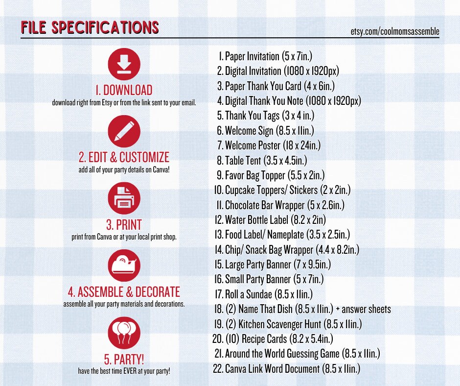 Culinary Birthday Bundle Chef Birthday Party Culinary Party Games ...