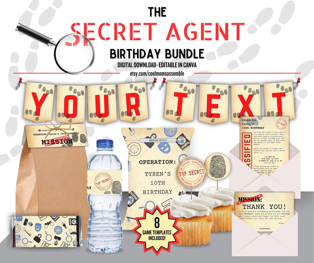 Secret Agent Birthday Bundle- Digital Download- Spy Birthday Party Pack ...