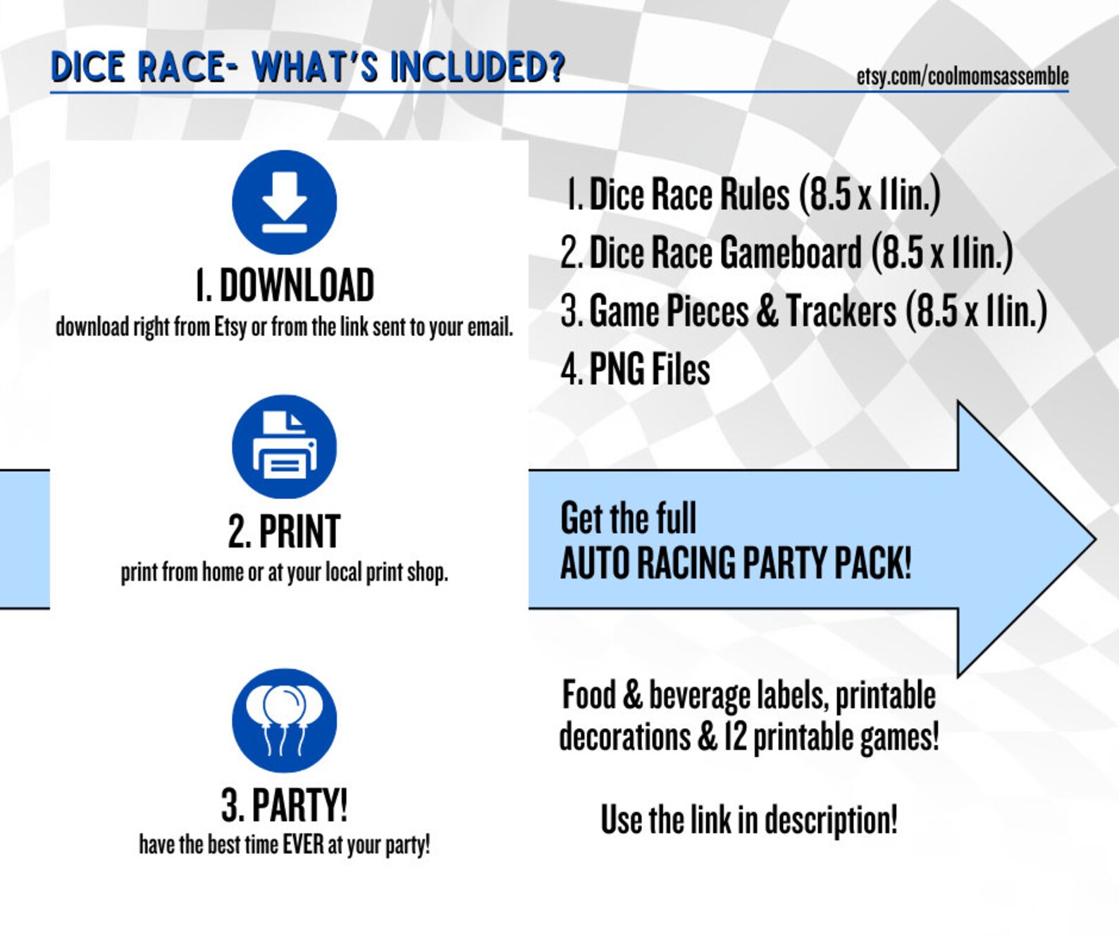 Dice Race Auto Racing Party Game- Printable Racing Game- Racing Party ...