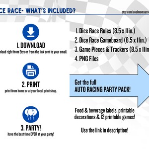 Dice Race Auto Racing Party Game- Printable Racing Game- Racing Party ...