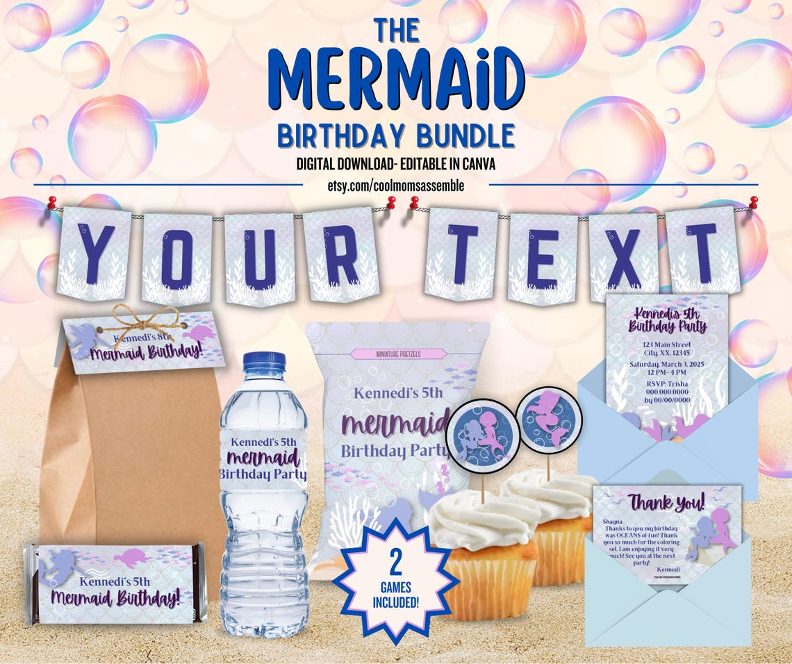 Mermaid Birthday Bundle- Digital Download- Birthday Templates ...