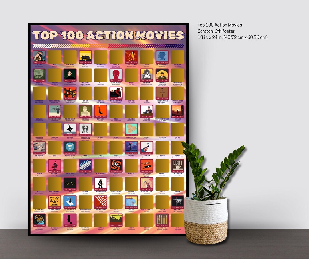 Top 100 Action Movies Scratch-off Poster- Movie Posters- Classic Films ...