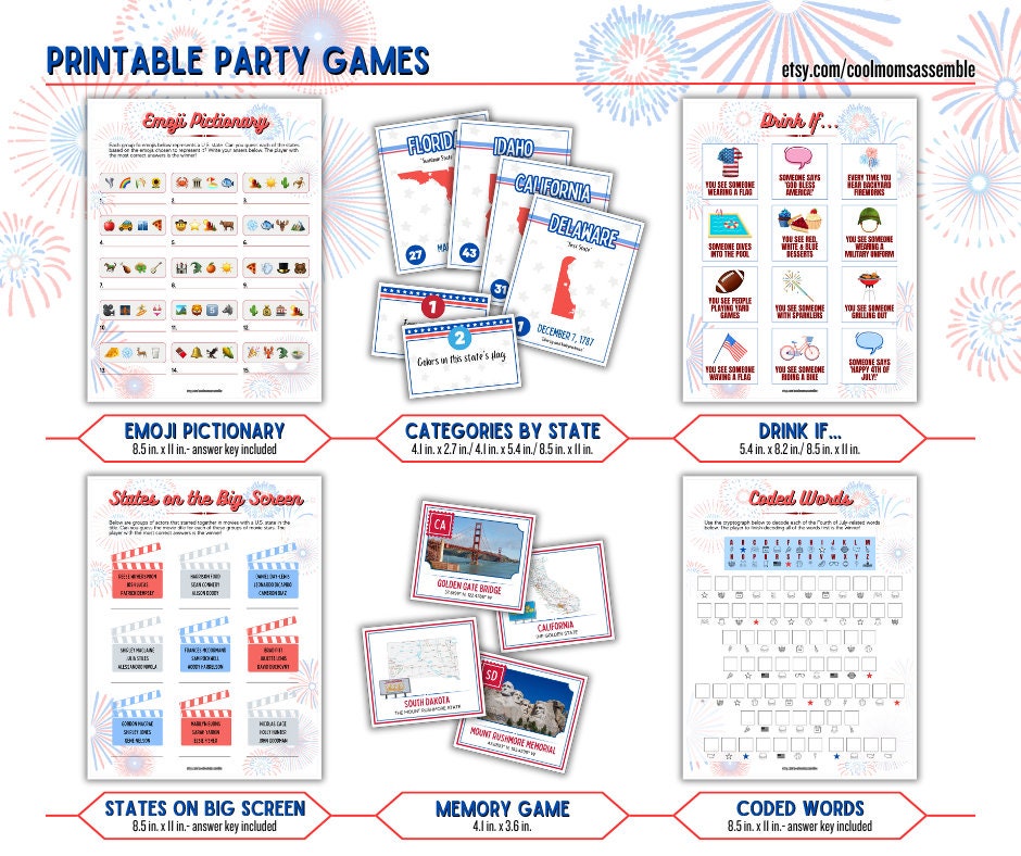 Fourth of July Party Pack- Independence Day Games- 4th of July Drinking ...