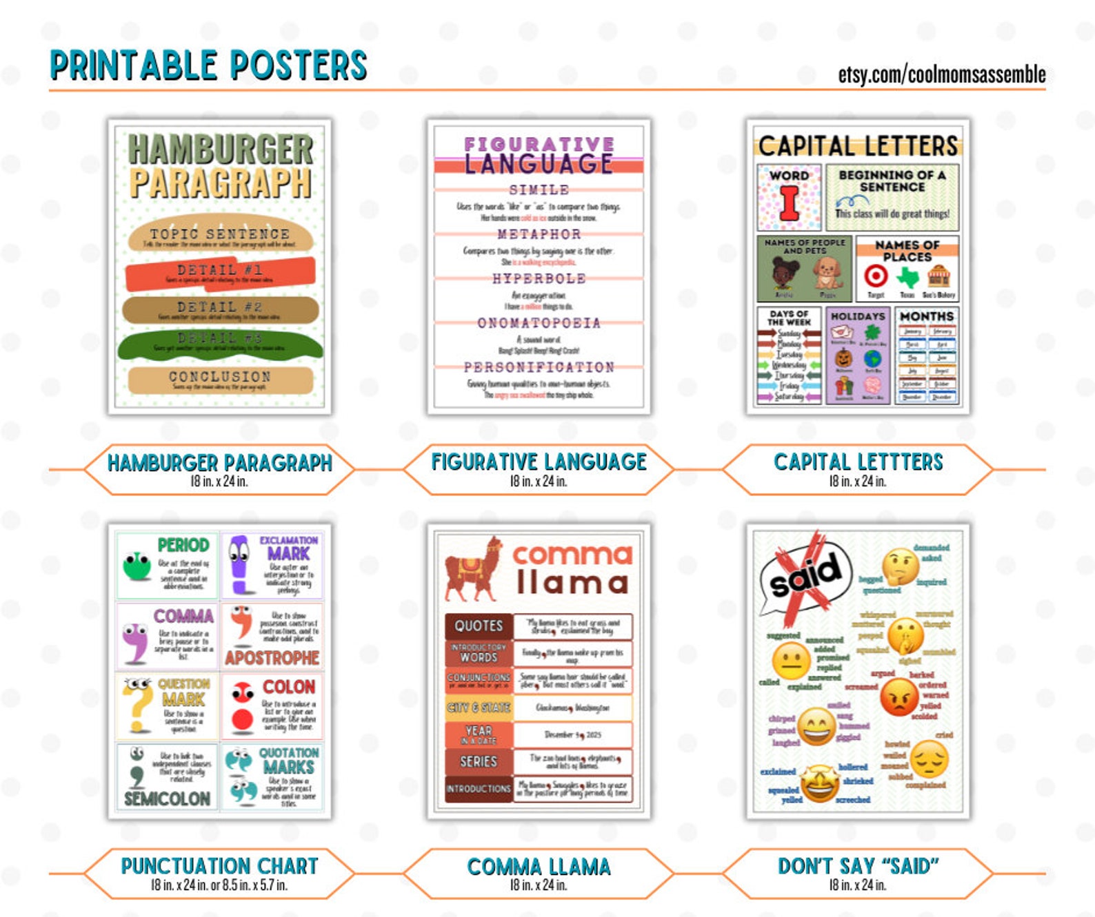 Writing Posters Classroom Decor Bundle Grammar Posters Teacher ...