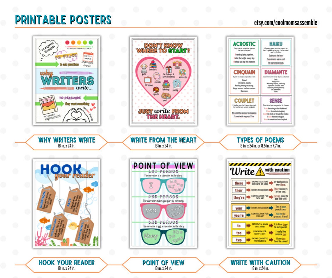 Writing Posters Classroom Decor Bundle Grammar Posters Teacher ...