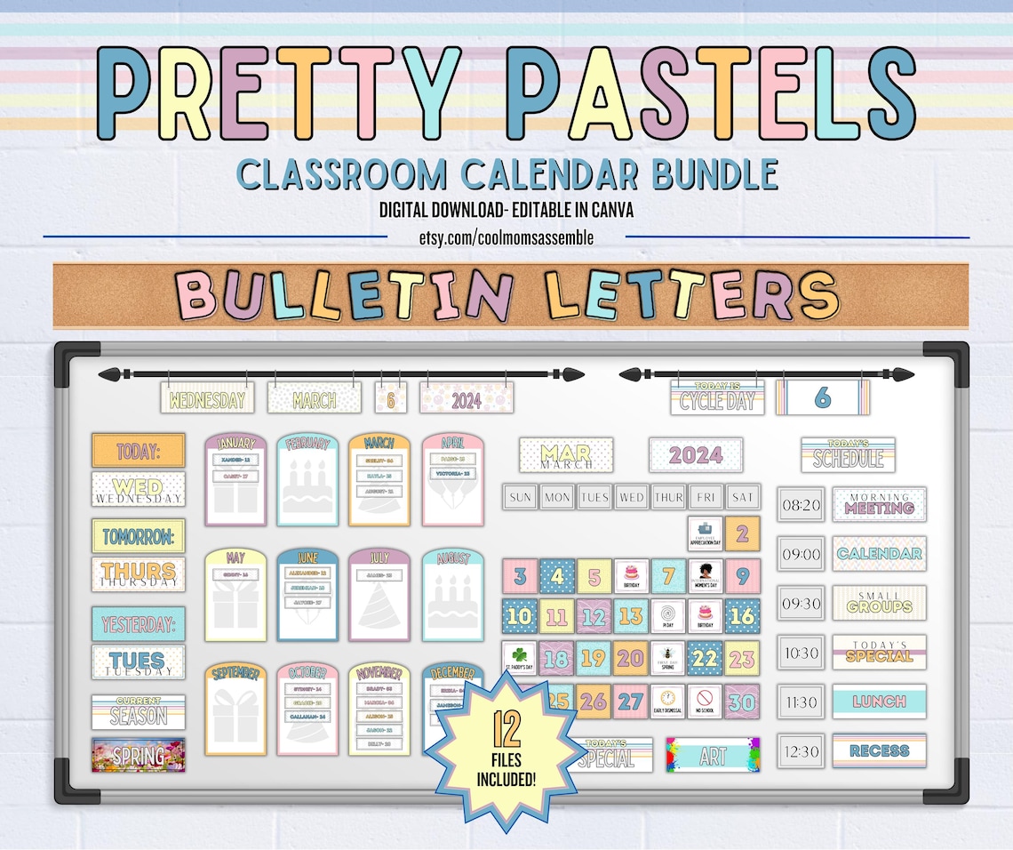 Pretty Pastels Classroom Calendar Bundle- School Calendar Bundle ...