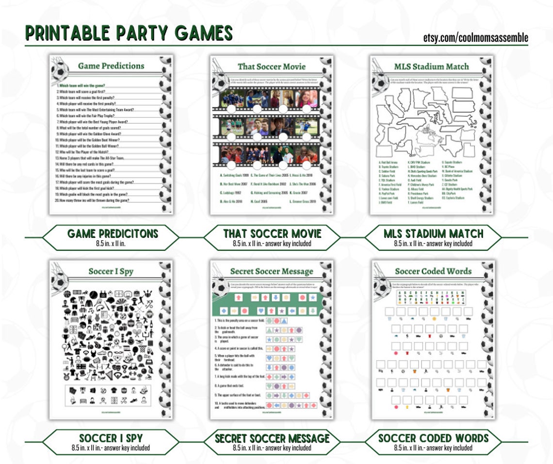 Soccer Party Pack- Soccer Games- Printable Party Games- Kid's Party ...