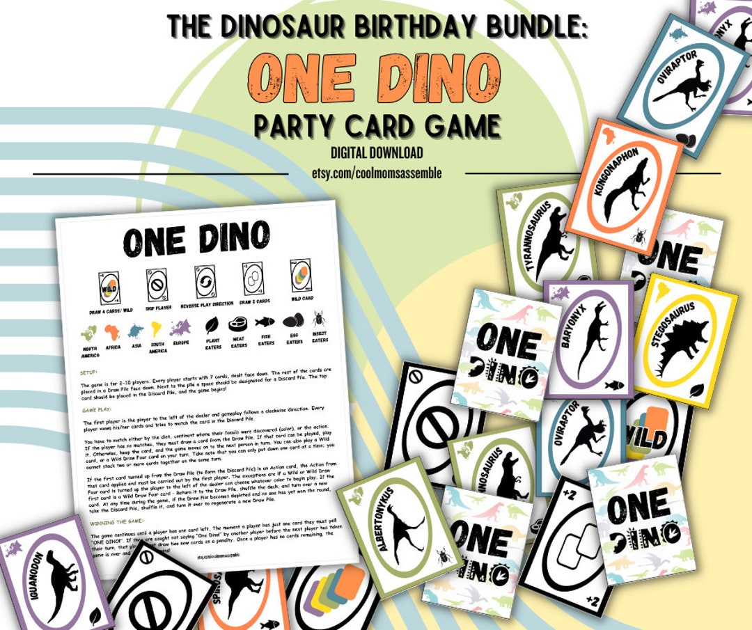 One Dino Party Card Game- Dinosaur Games- Kid's Card Games- Party Games ...