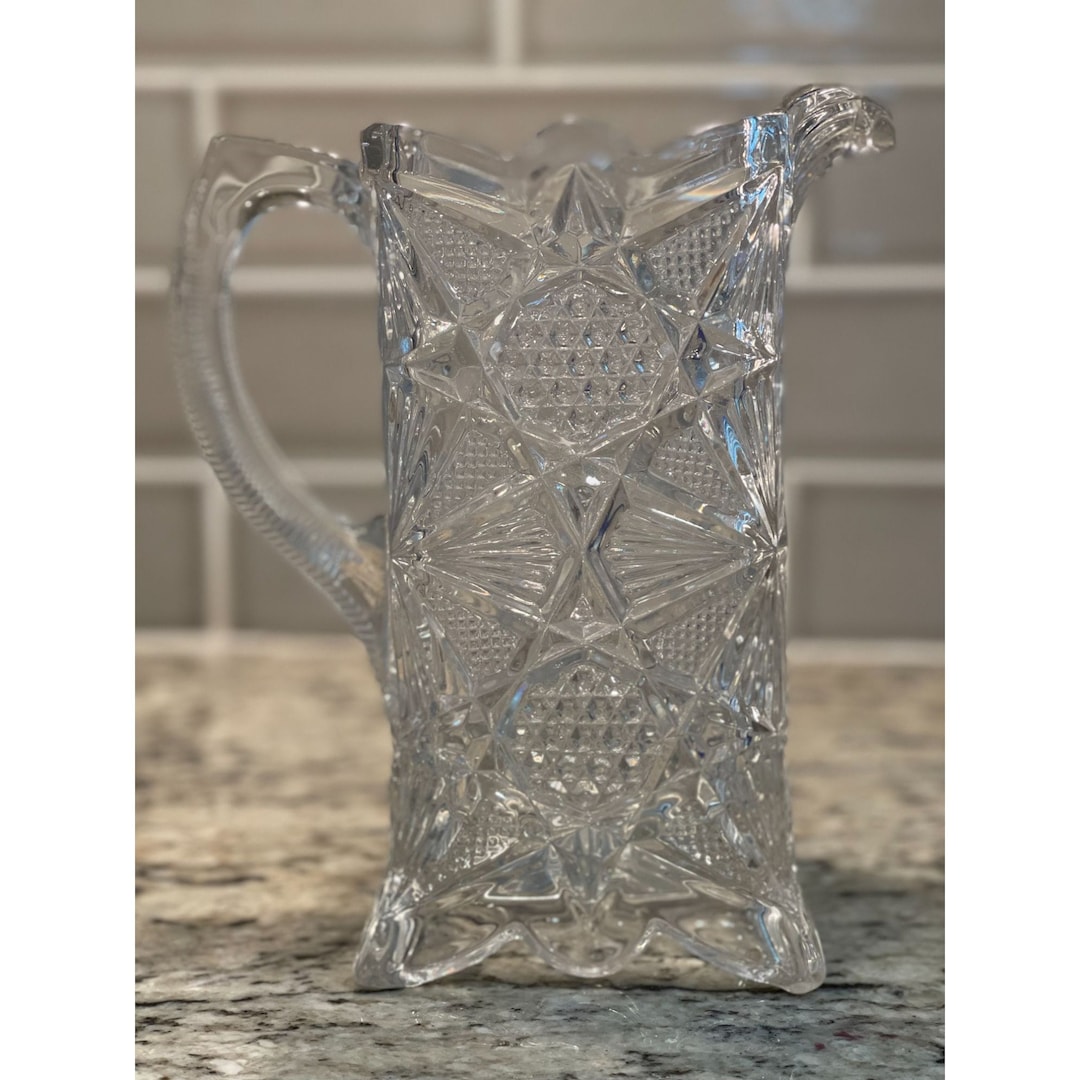 Cut Glass Pitcher With Star Burst Pattern - Etsy
