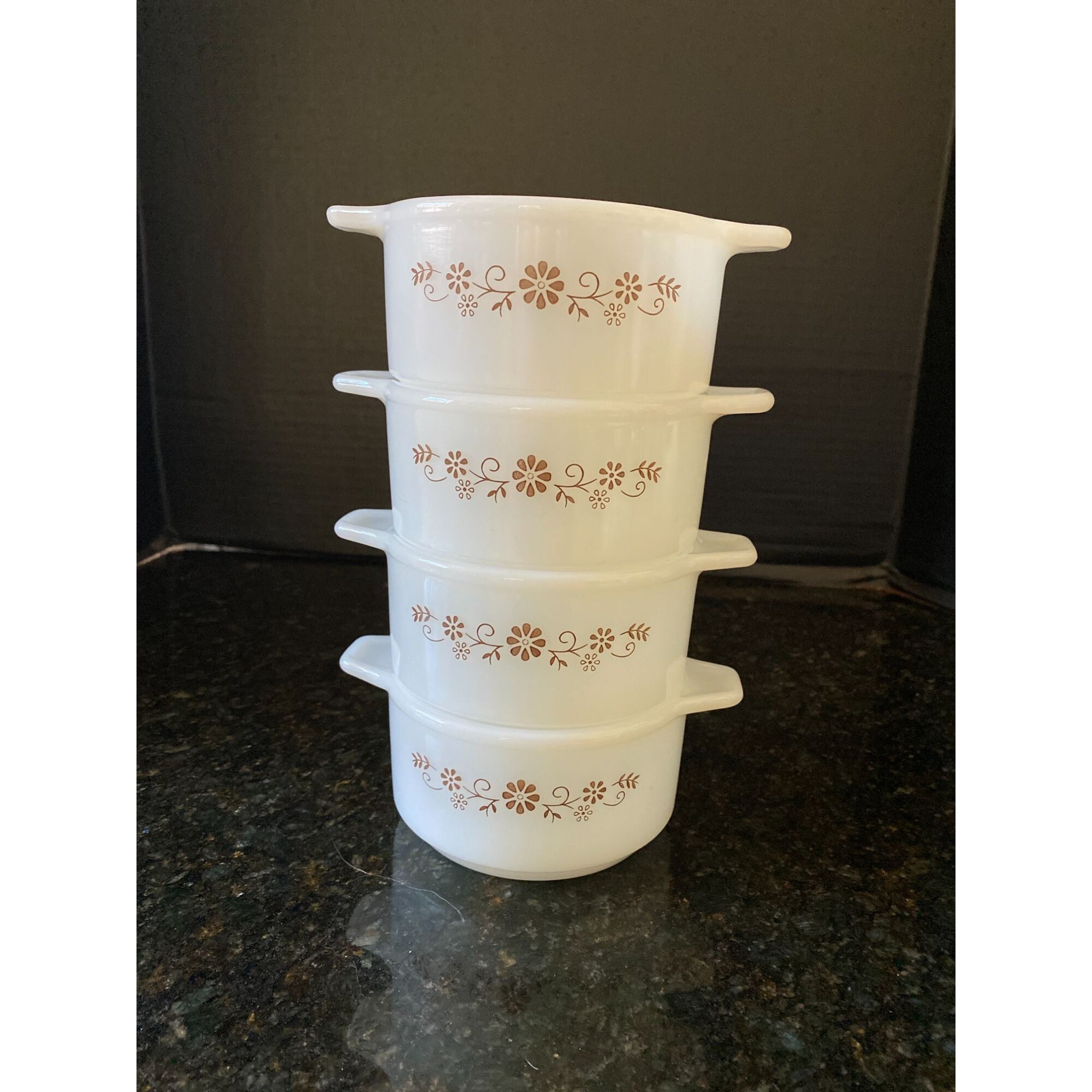 Dynaware, Pyr-o-rey, Milk Glass Brown Daisy Casserole Dishes, Vintage ...