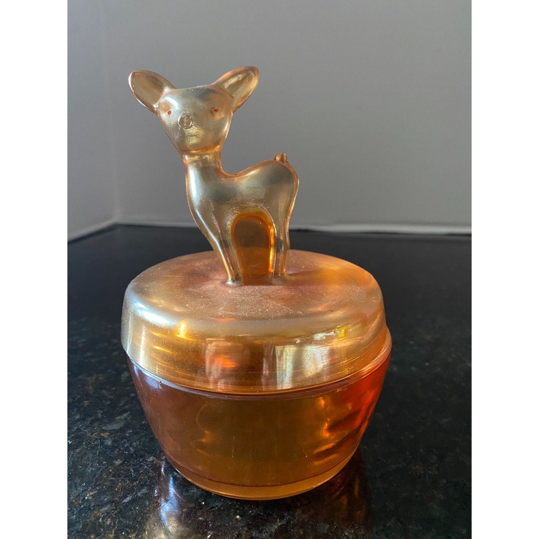 Vintage Carnival Glass by Jeanette "fawn" Round Powder Puff Jar or ...