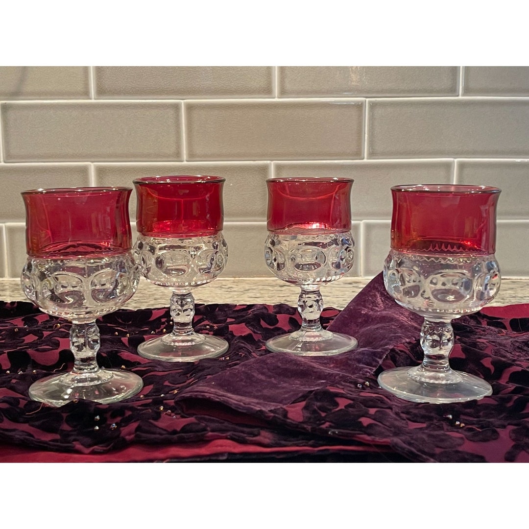 Indiana Glass Ruby Thumbprint Goblets, Qty. 4 - Etsy