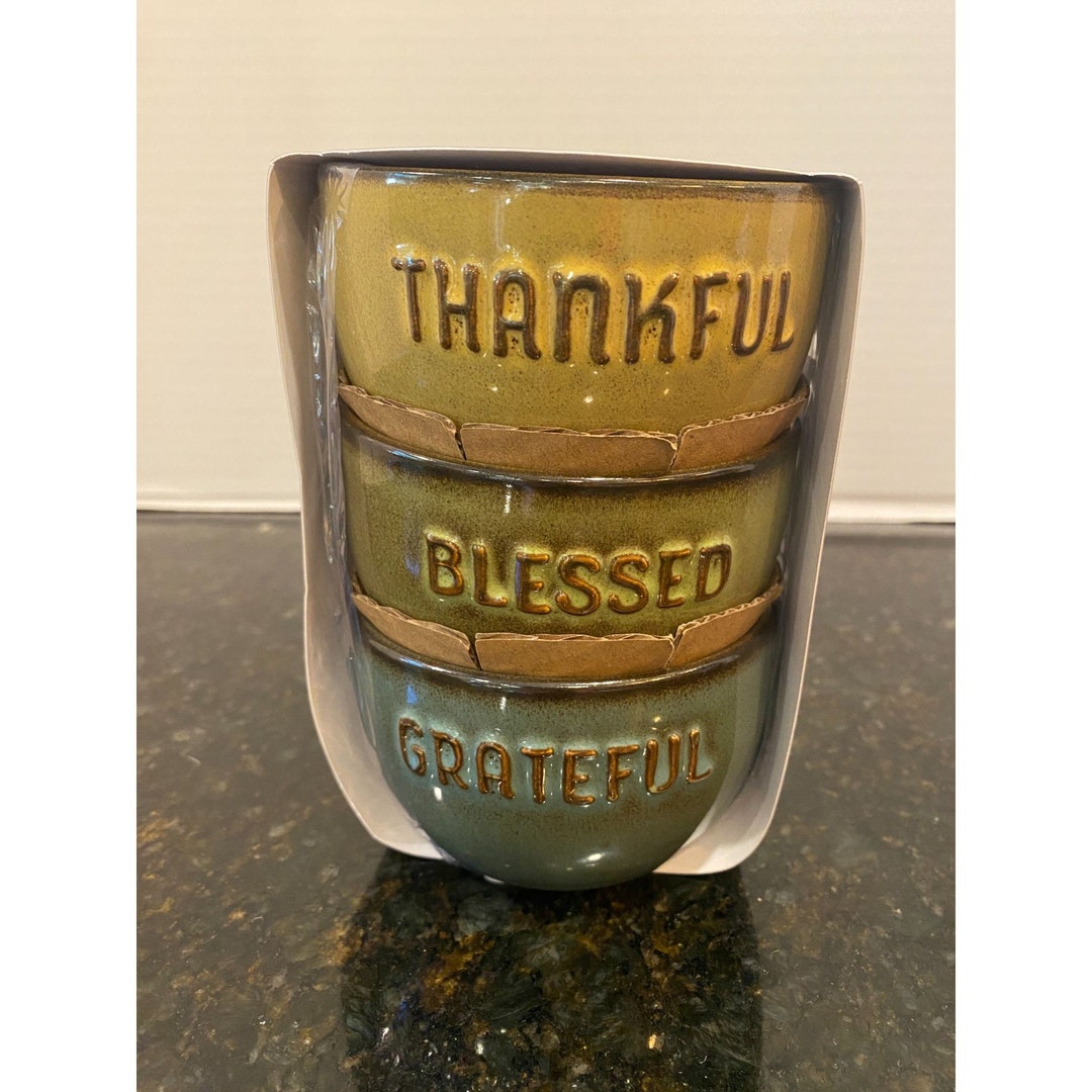 Hallmark Ceramic 4 Bowls Labeled Thankful, Blessed, and Grateful qty. 3 ...