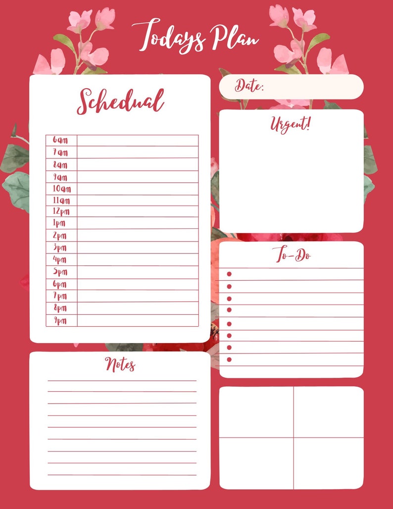 Flower Daily Planner - Template - Etsy