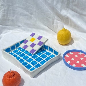 Swimming Pool Trinket Tray Unique Hand Painted Clay Display - Etsy