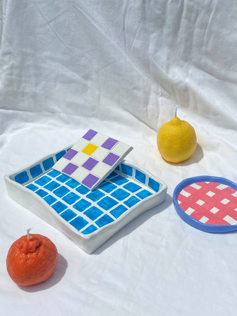 Swimming Pool Trinket Tray Unique Hand Painted Clay Display - Etsy