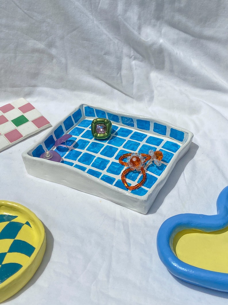 Swimming Pool Trinket Tray Unique Hand Painted Clay Display - Etsy