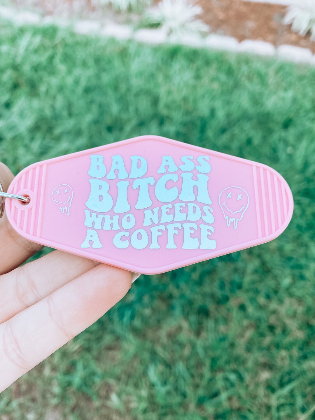 Bad Ass Bitch Who Needs a Coffee Keyfob,retro Motel Keychain, Colorful ...