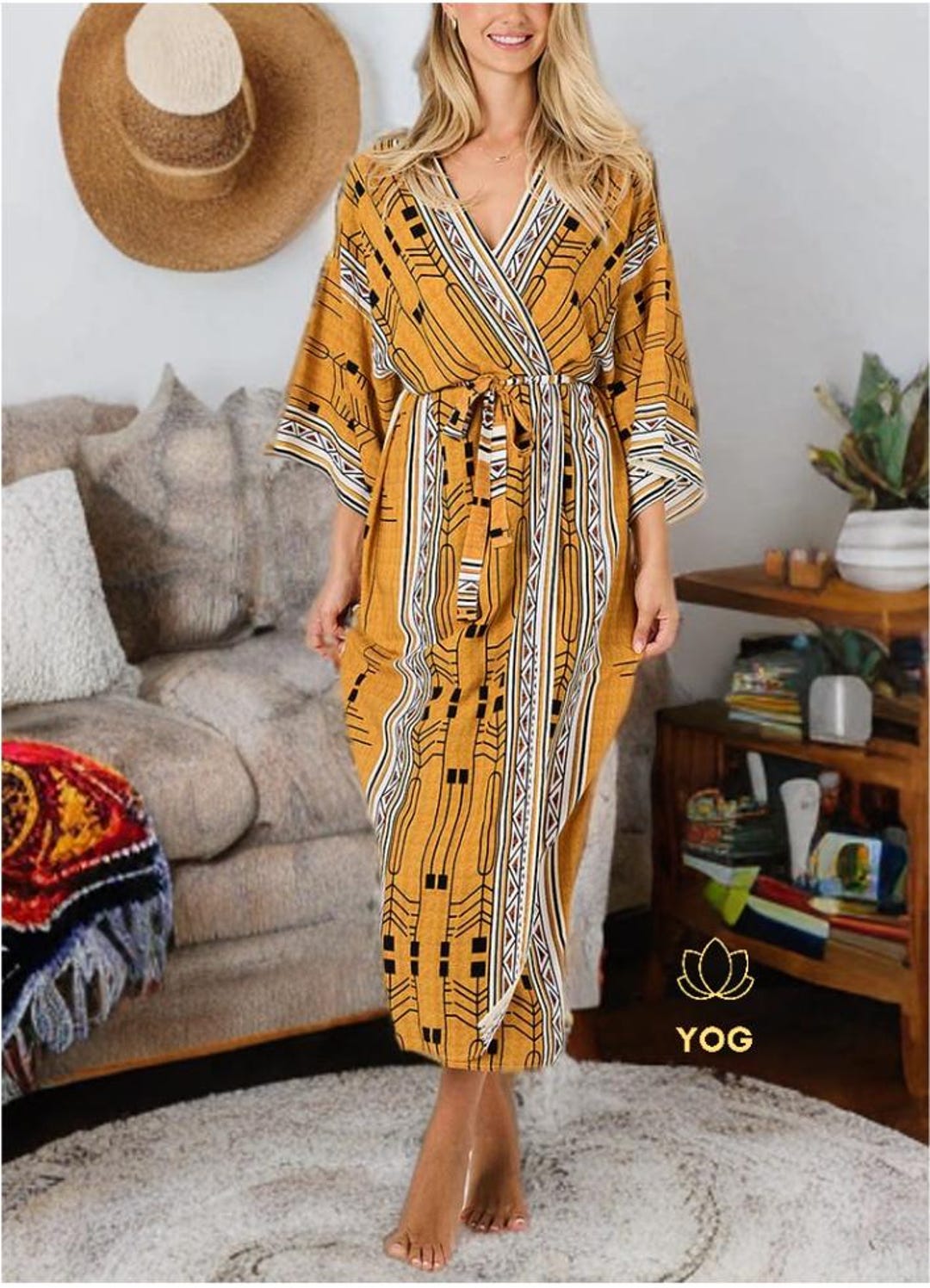 Long Kimono Boho Robe, Floral Bohemian Kimono Robe, Floral Japanese ...