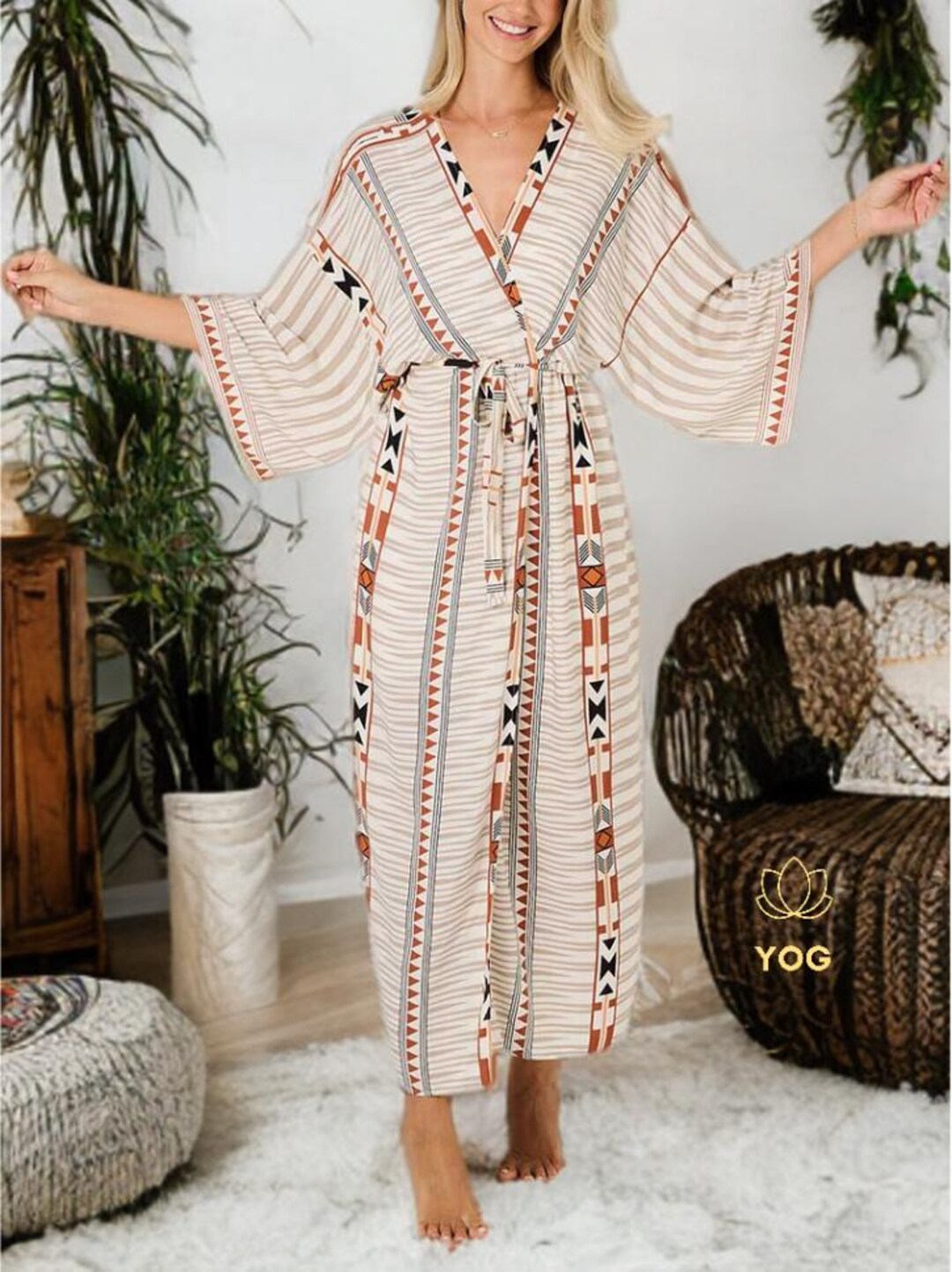 Long Kimono Boho Robe, Floral Bohemian Kimono Robe, Floral Japanese ...