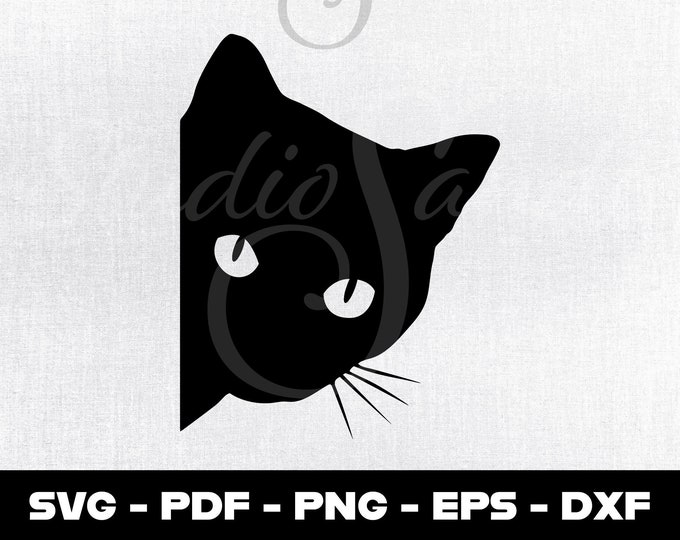Peeking Black Cat SVG Silhouette Clipart, Feline SVG Image, Cat Cut ...