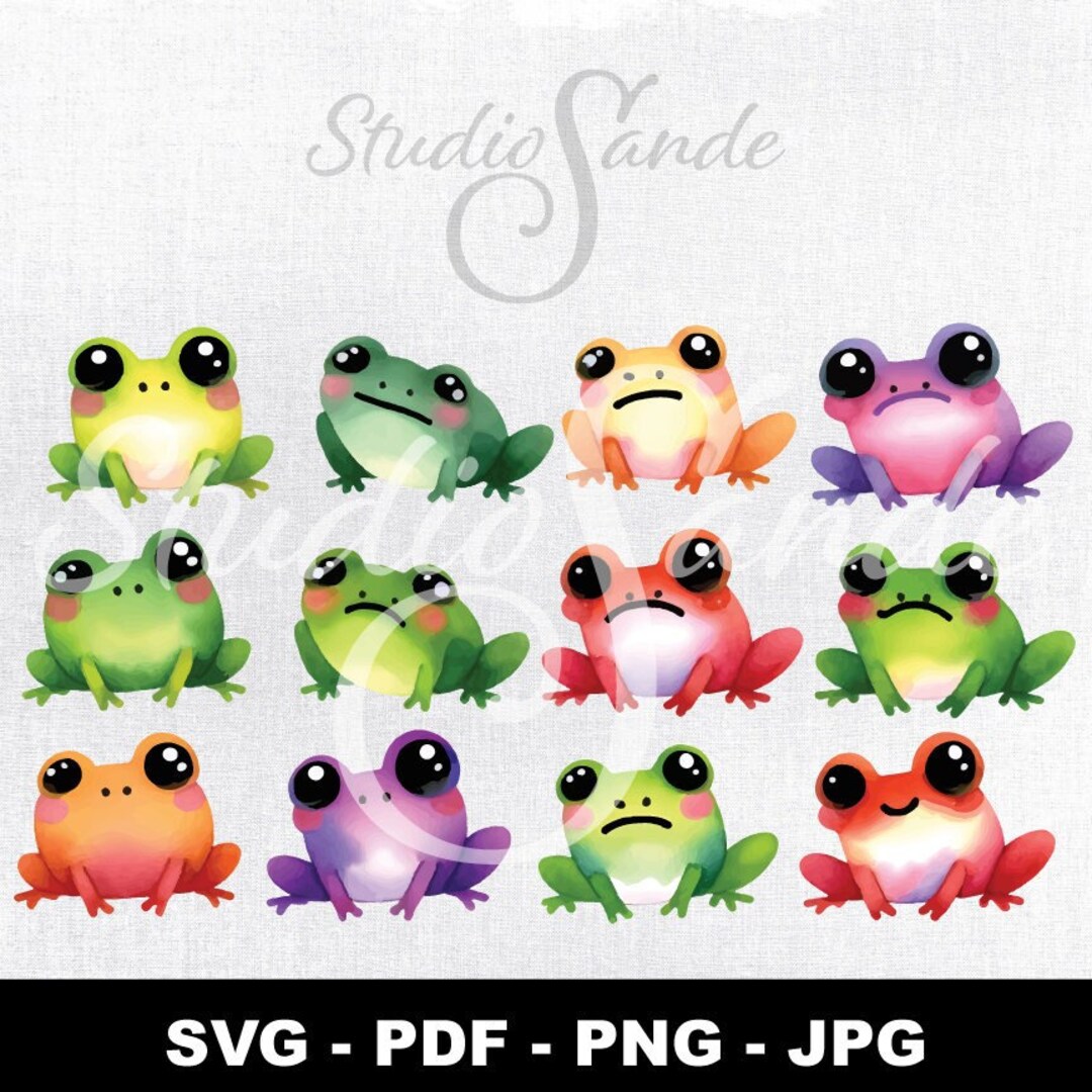 12 Cute Frog Clipart | Sublimation SVG | Watercolor Frog Pdf Jpg Png ...