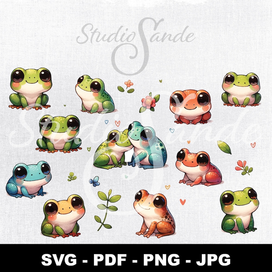 11 Cute Frog Clipart | Sublimation SVG | Watercolor Frog Pdf Jpg Png ...