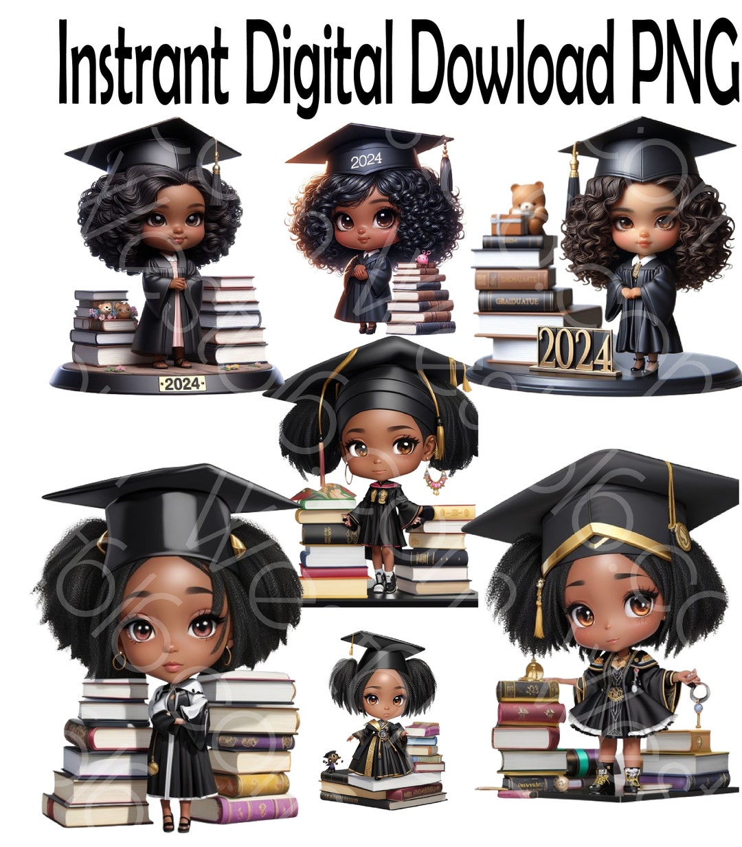 Beautiful Black Chibi Graduation Girl 2024 - Etsy