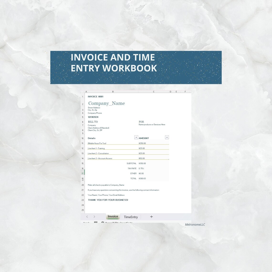Invoice / Time Entry Template | Small Business / Contractor | Easy ...